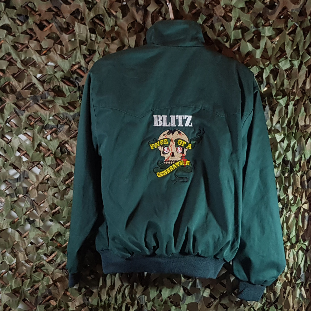 Blitz - Bottle Green Harrington Jacket w/ Front & Back Embroidery ...